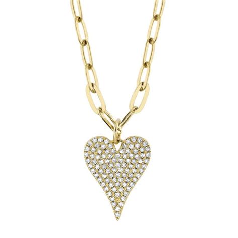 Diamond Pave Heart Paper Clip Link Necklace By Shy Creation