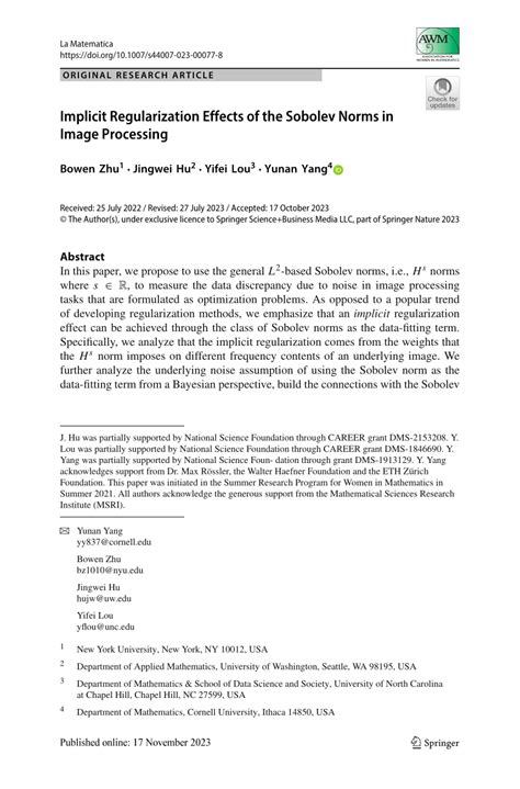 PDF Implicit Regularization Effects Of The Sobolev Norms In Image Processing