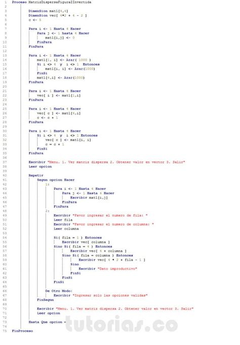 arreglos pseint matriz dispersa figura z invertida en vector