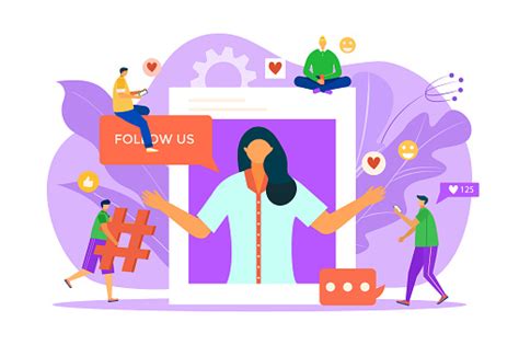 거대한 화면 벡터 일러스트에서 디지털 콘텐츠 평평한 인터넷의 온라인 소셜 미디어 사람들은 네트워크 기술을 사용합니다 비디오 통신 개념에 대한 스톡 벡터 아트 및 기타 이미지