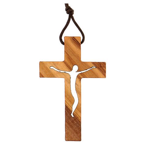 Perforated Cross Pendant In Assisi Wood 7x5 Cm Online Sales On