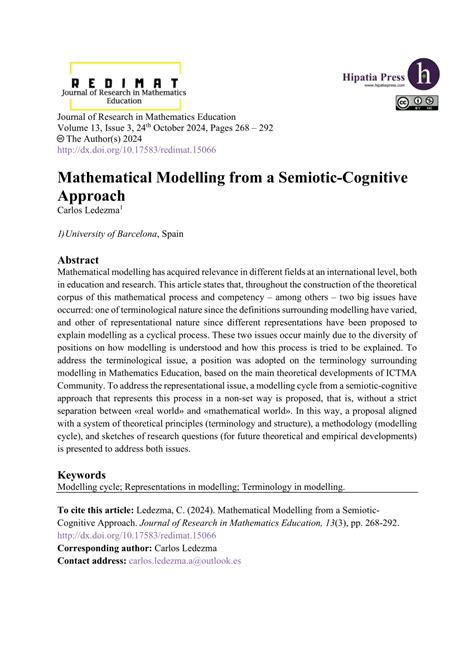 (PDF) Mathematical modelling from a semiotic-cognitive approach