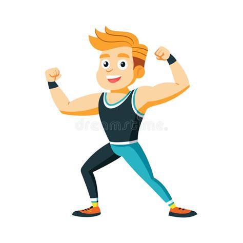 Cartoon Man Flexing Muscles Exercising Workout Illustration For