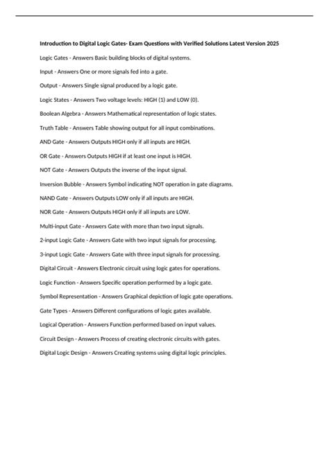 Introduction To Digital Logic Gates Exam Questions With Verified Solutions Latest Version 2025