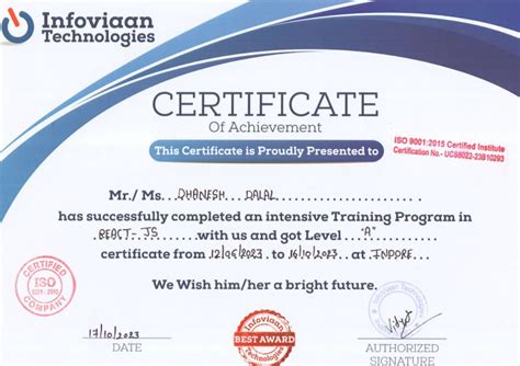 Reactjs Certification Infoviaantech Dhanesh Dalal
