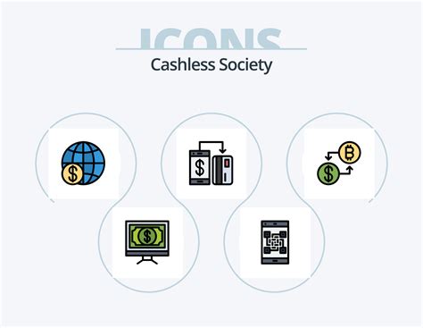 Cashless Society Line Filled Icon Pack 5 Icon Design Cashless Banking Credit Technology