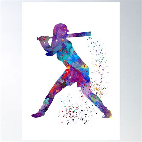 Baseball Batter Girl Watercolor Silhouette Poster Wall Art Modern Wall