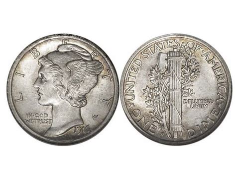 Rare 1916 D Mercury Dime Usa American Silver Color Liberty Coin