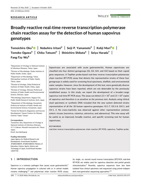 Pdf Broadly Reactive Real‐time Reverse Transcription‐polymerase Chain Reaction Assay For