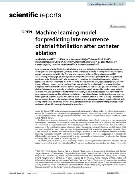 Pdf Machine Learning Model For Predicting Late Recurrence Of Atrial Fibrillation After