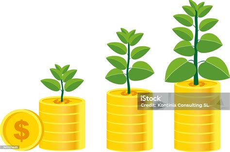 경제 성장 또는 사업 이익의 성장을 나타내는 상단에있는 금화와 식물 더미 0명에 대한 스톡 벡터 아트 및 기타 이미지 0명 개념 기호 금색 Istock