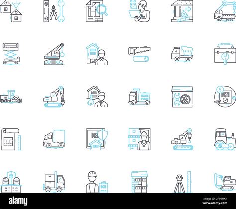 Contractors Linear Icons Set Construction Renovation Remodeling Housekeeping Design