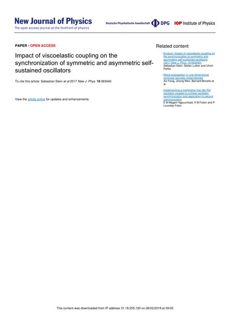 Pdf Impact Of Viscoelastic Coupling On The Synchronization Of Symmetric And Asymmetric Self