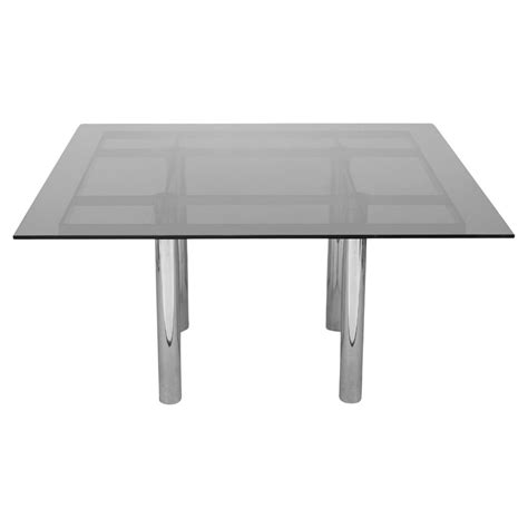Andre Dining Table In Chrome And Smoked Glass Attributed To Tobia Scarpa