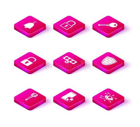 Set Key Smartphone With Security Shield Open Padlock Password