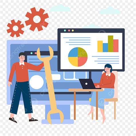 사무실 컴퓨터 프로그래머 비즈니스 캐릭터 일러스트 렌치 사업 화이트 칼라 Png 일러스트 및 벡터 에 대한 무료 다운로드 Pngtree