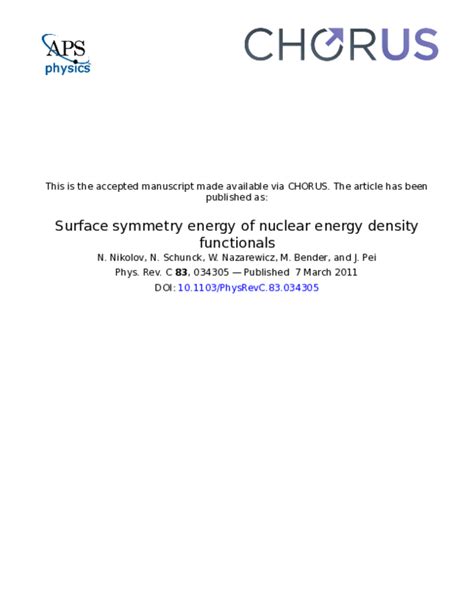 Pdf Surface Symmetry Energy Of Nuclear Energy Density Functionals