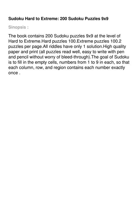 Ppt ⚡read Sudoku Hard To Extreme 200 Sudoku Puzzles 9x9 Powerpoint Presentation Id 13319439