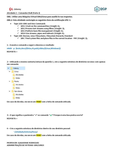Linux Atividade 2 Comandos E Shell Pdf Linux Interface De Linha De Comando