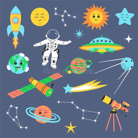 Cute Outer Space Universe Set Cosmic Bundle With Cartoon Planets