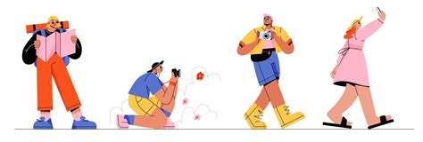 Tourists And Travelers Characters People Travel 13086592 Vector Art At