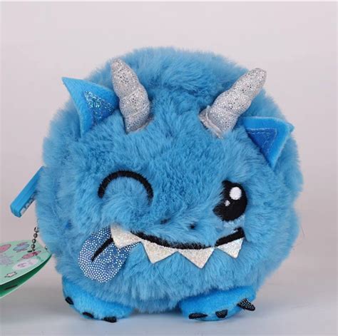Smiggle Reversey Fluffy Blue Monster Keyring Bag Charm Sequined