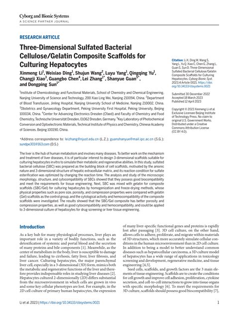 Pdf Three Dimensional Sulfated Bacterial Cellulosegelatin Composite