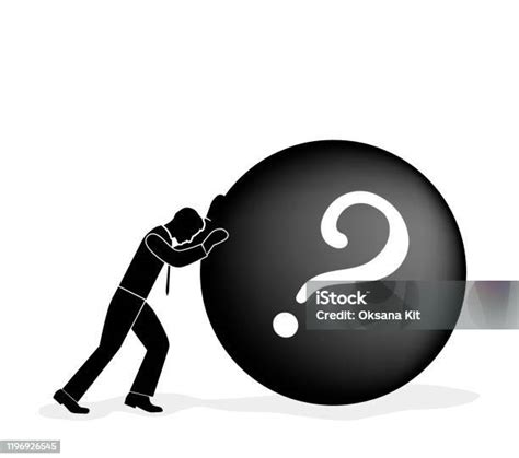 사업가는 큰 질문과 돌을 굴리고 성공으로 가는 길 어려움을 극복 벡터 일러스트레이션을 참조하십시오 개념에 대한 스톡 벡터 아트 및 기타 이미지 Istock