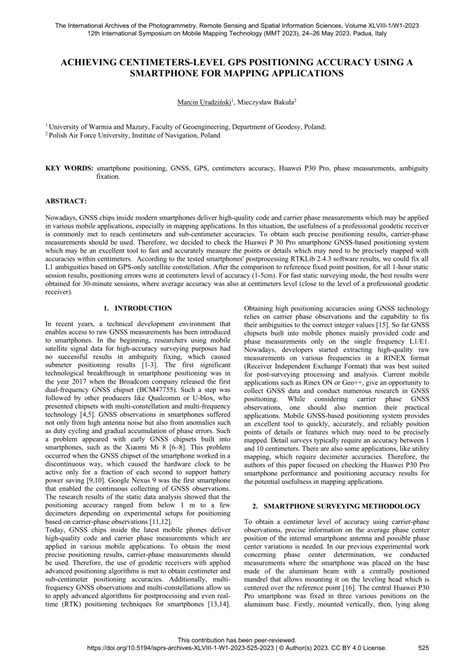 Pdf Achieving Centimeters Level Gps Positioning Accuracy Using A Smartphone For Mapping