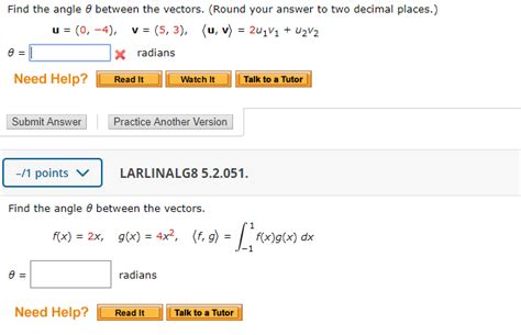 solved find the angle between the vectors round your