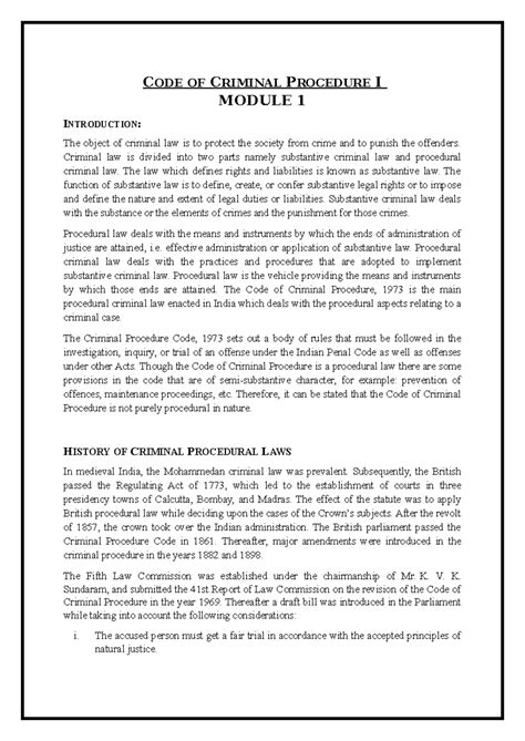 Cr Pc Module 1 Notes For Crpc Code Of Criminal Procedure I Module 1 Introduction The