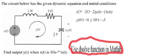 Solved The Circuit Below Has The Given Dynamic Equation And