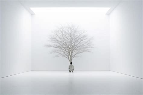 Premium AI Image A Bare Tree Is In A White Room With A White Wall Behind It