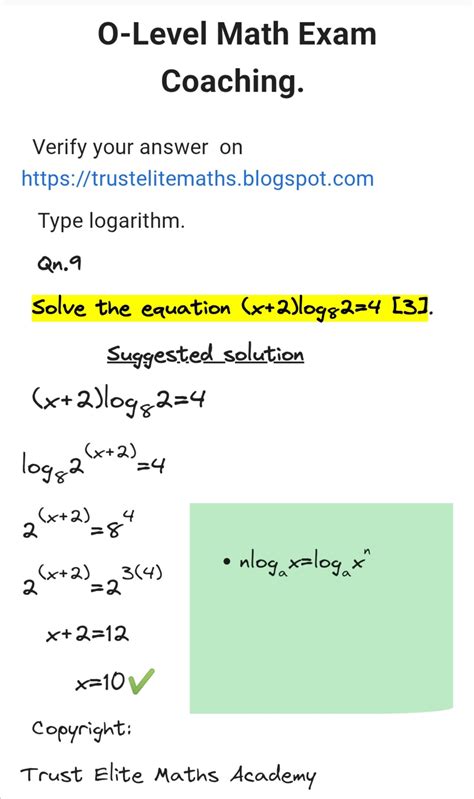 O Level Math Exam Coaching Logarithms