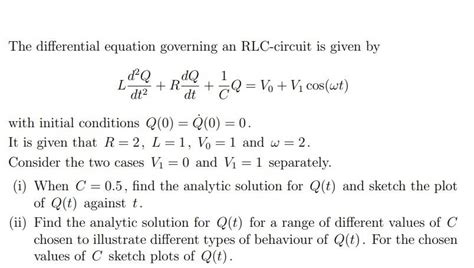 The Differential Equation Governing An RLC Circuit Is Chegg Com