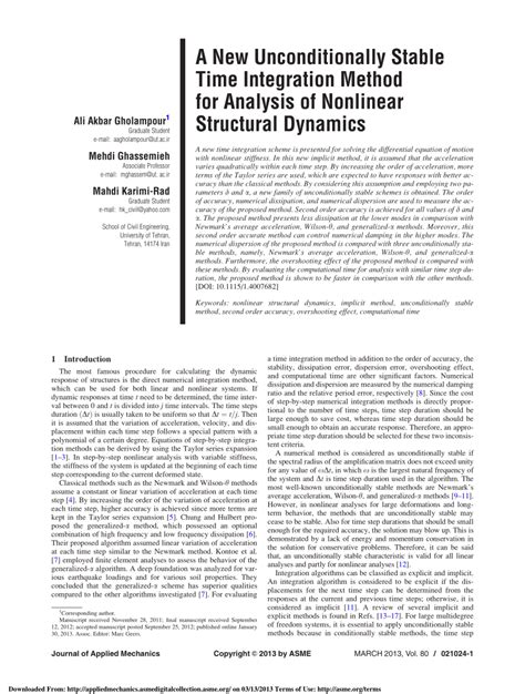 PDF A New Unconditionally Stable Time Integration Method For Analysis Of Nonlinear Structural