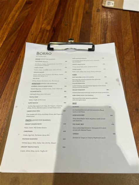 Menu At Borro Restaurant Quezon City