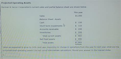 Solved Projected Operating Assets Berman And Jaccor