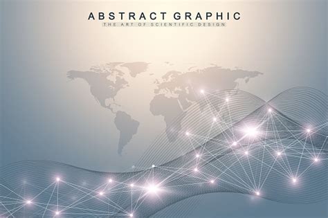 기하학적 추상 배경 연결된 라인 및 점입니다 웨이브 흐름입니다 인공 지능과 기계 학습 개념 커뮤니케이션 디자인을 위한 그래픽 배경입니다 벡터 일러스트입니다 개념에 대한 스톡
