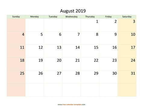 August 2019 Free Calendar Tempplate Free Calendar