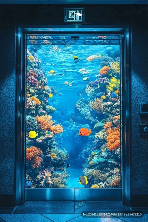 Ai创作图水族馆灯箱 海底广告设计 海底世界大门 水族馆通道 电梯地画 水族馆挂画 水族馆广告 电梯间装饰画 插画海洋馆 海洋馆广告 电梯间