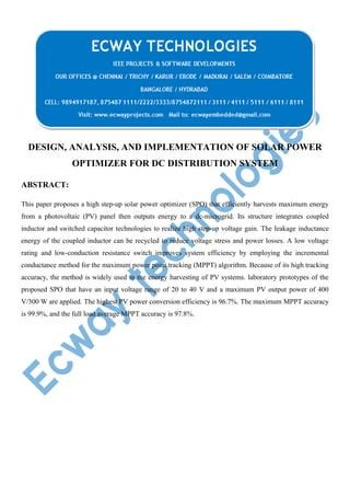 Design Analysis And Implementation Of Solar Power Optimizer For Dc Distribution System PDF