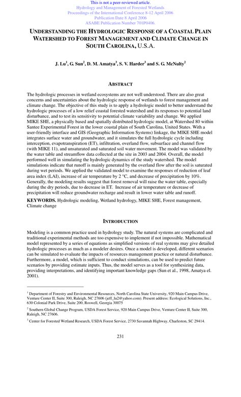 Pdf Understanding The Hydrologic Response Of A Coastal Plain Watershed To Forest Management