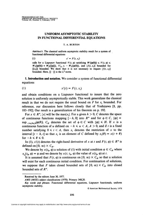 PDF Uniform Asymptotic Stability In Functional Differential Equations