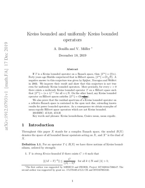 Pdf Kreiss Bounded And Uniformly Kreiss Bounded Operators Pdf Kreiss Bounded And Uniformly Kreiss Bounded Operators