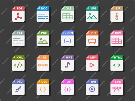 Premium Vector Document File Format Folder Pdf Doc Xls  Zip Txt Png Json Ppt Csv Xml Ai Mp3
