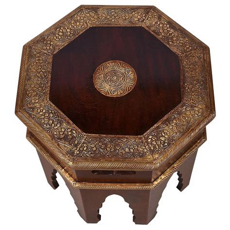 Thar Arts And Furniture Embossed Antique Brass Work Side Table Stool With Brass Work At
