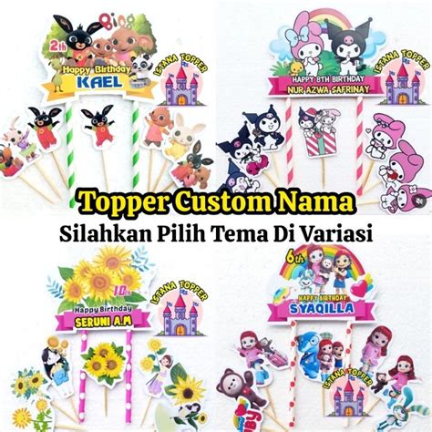 Jual Topper Custom Nama Tema Raibow Ruby Flaminggo Bing Bunny Flower