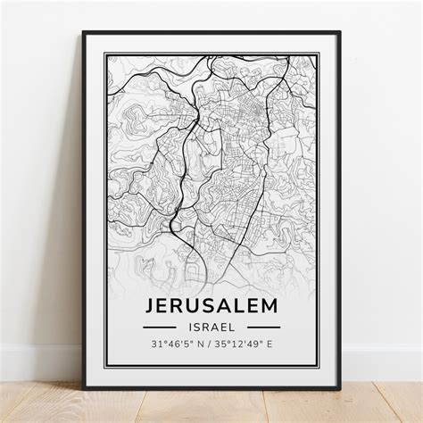 Jerusalem City Map Print Street Map Poster Home Decor Wall Art Gift Ideas Etsy