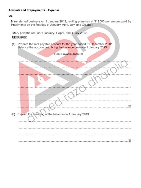 Worksheet Accruals And Prepayments Expense Pdf